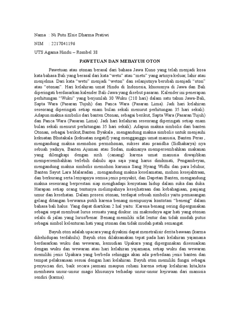 1196 - Ni Putu Elsie - UTS Agama Hindu | PDF | Agama & Spiritualitas