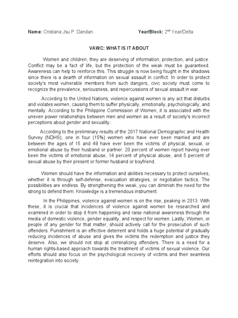 Vawc Essay | Download Free PDF | Violence | Domestic Violence