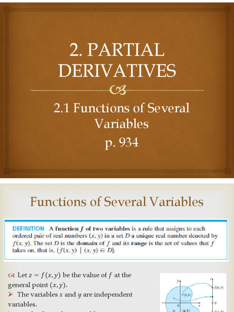 2.1 to 2.3 Functions of several variables and partial derivatives | PDF | Derivative | Function ...