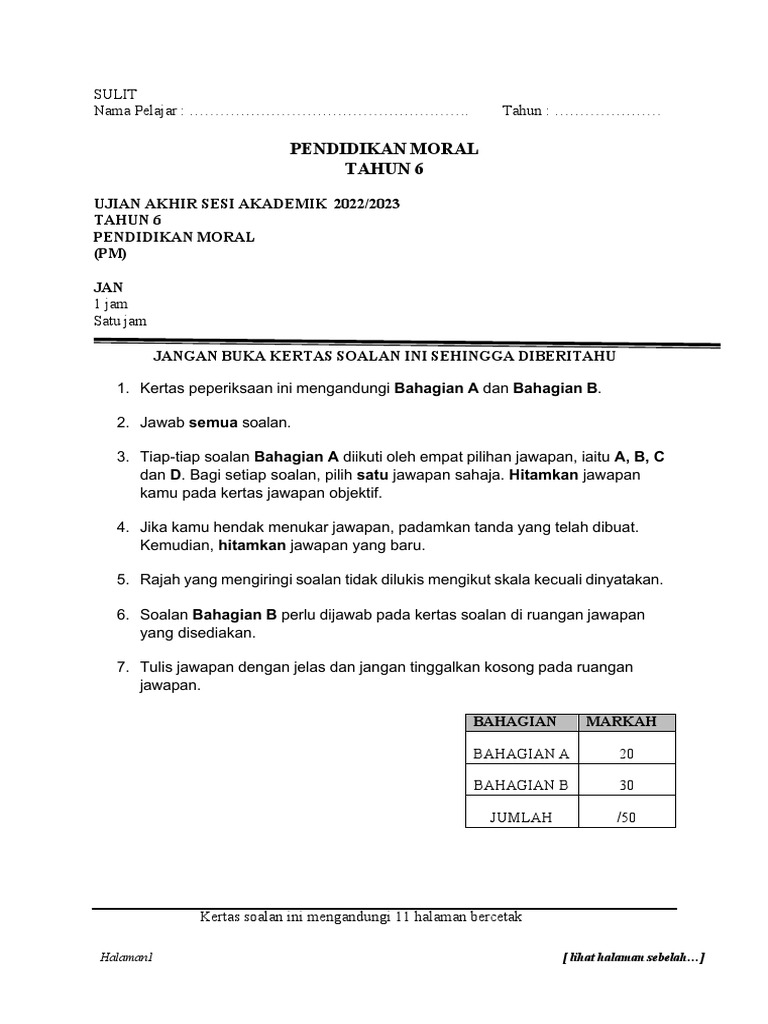 Pendidikan Moral Tahun 6 SKK PDF | PDF