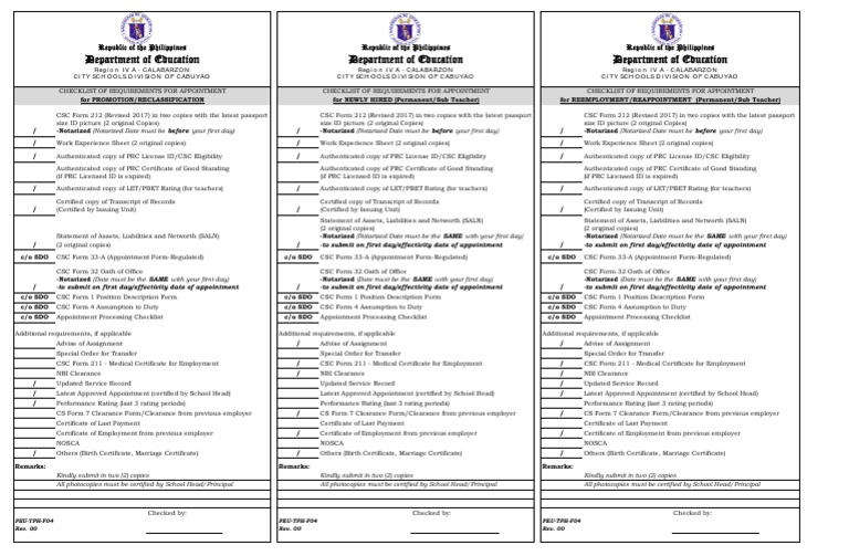 Checklist of Requirements For Appointment | PDF | Government And ...
