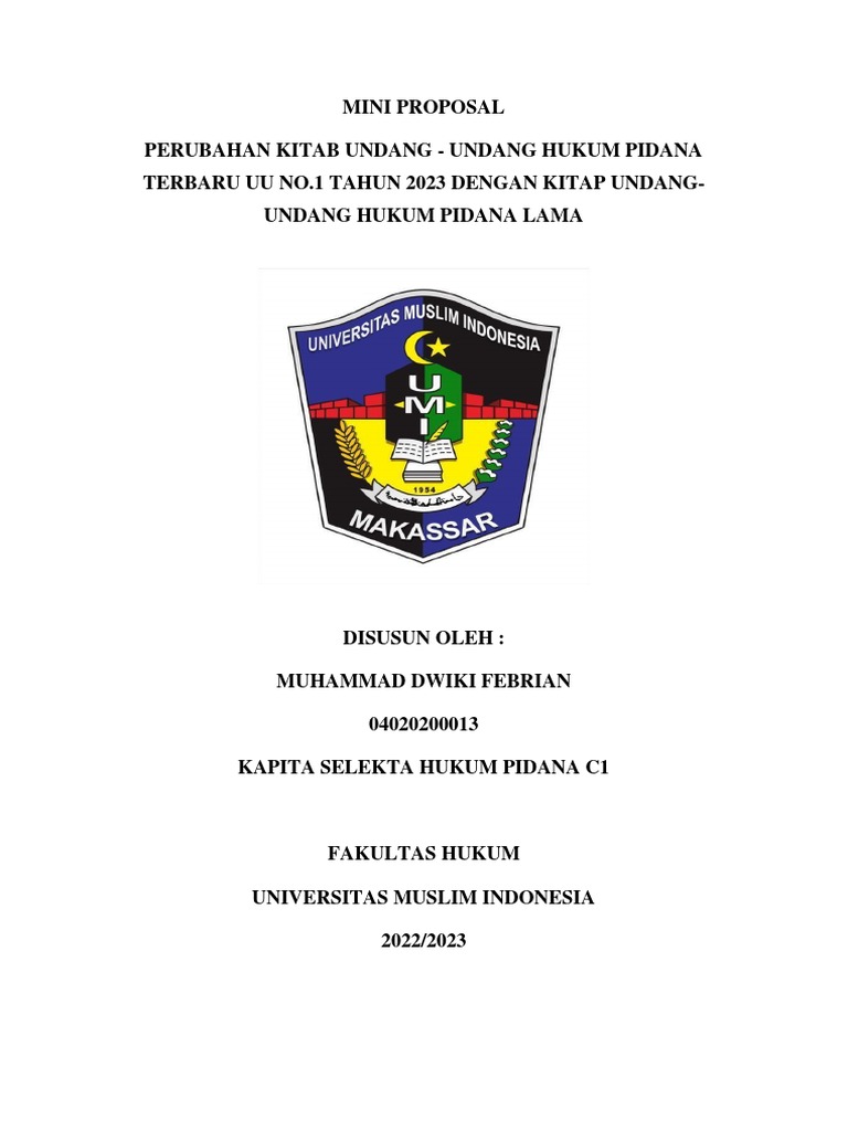 Proposal Pidana Muhammad Dwiki Febrian 04020200013 | PDF