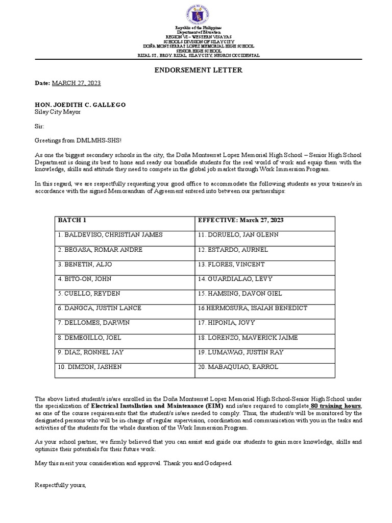 EIM-Endorsement-Letter_1st-Batch | PDF