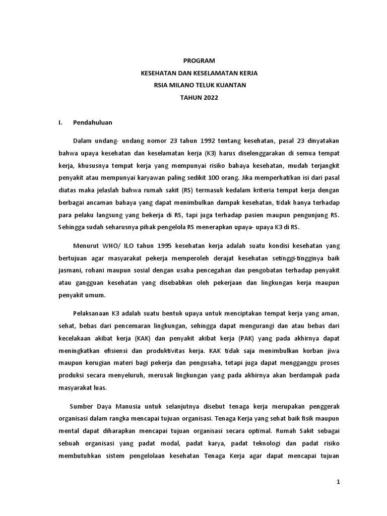 Program K3RS Tahun 2022 Milano | PDF