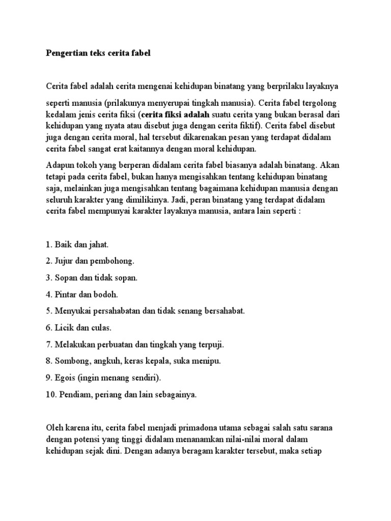 Pengertian Teks Cerita Fabel | PDF
