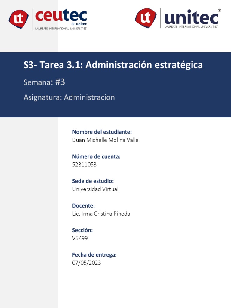 S3 - Tarea 3.1 Administración Estratégica Duan Michelle Molina | PDF | Economias | Business
