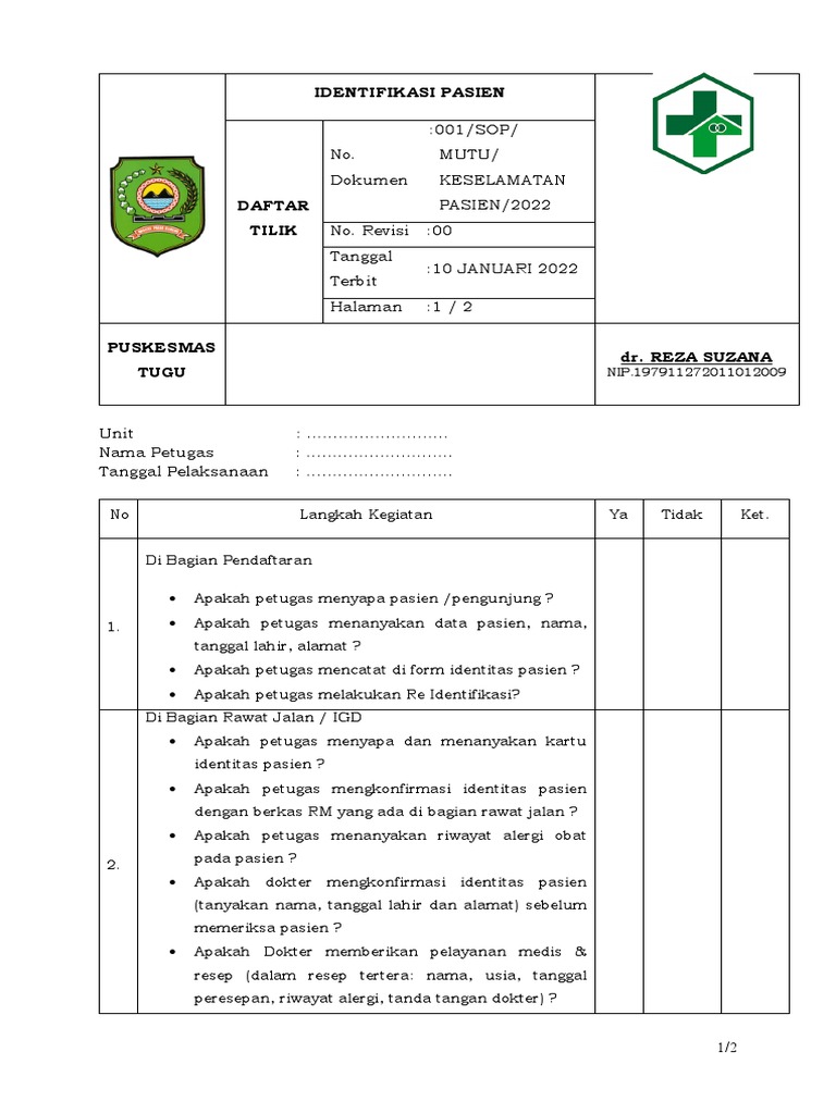 DAFTAR TILIK IDENTIFIKASI PASIEN (1) | PDF