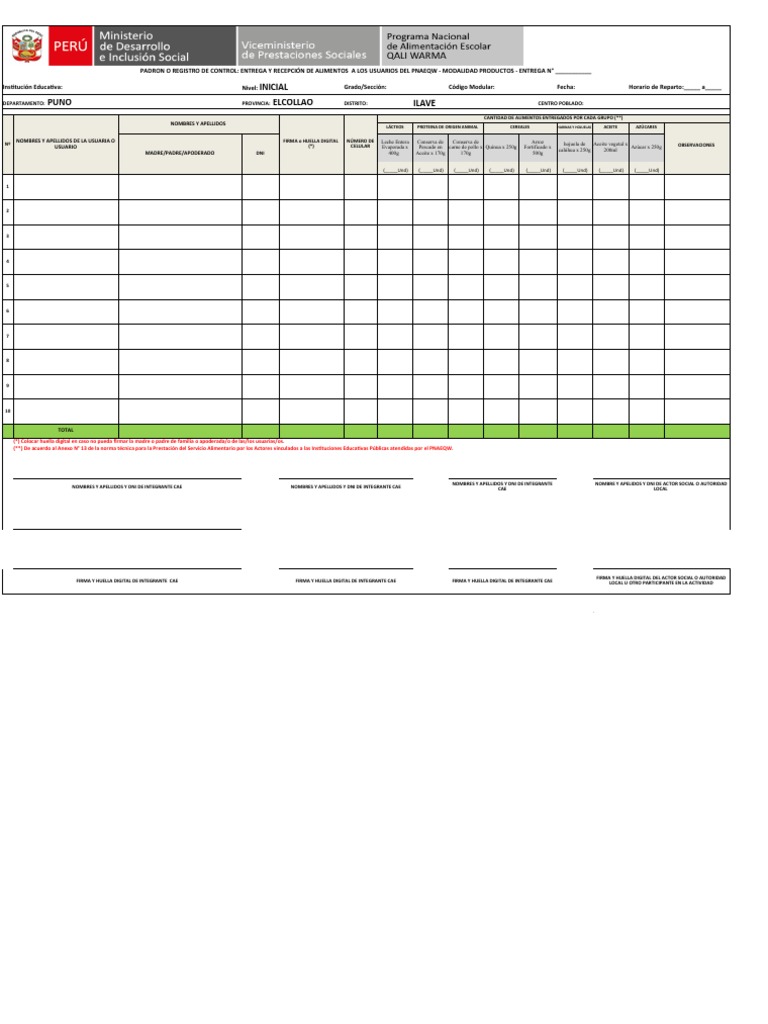 Anexo N 13 - Formato de Padrón de Entrega y Recepción ITEM ILAVE ...