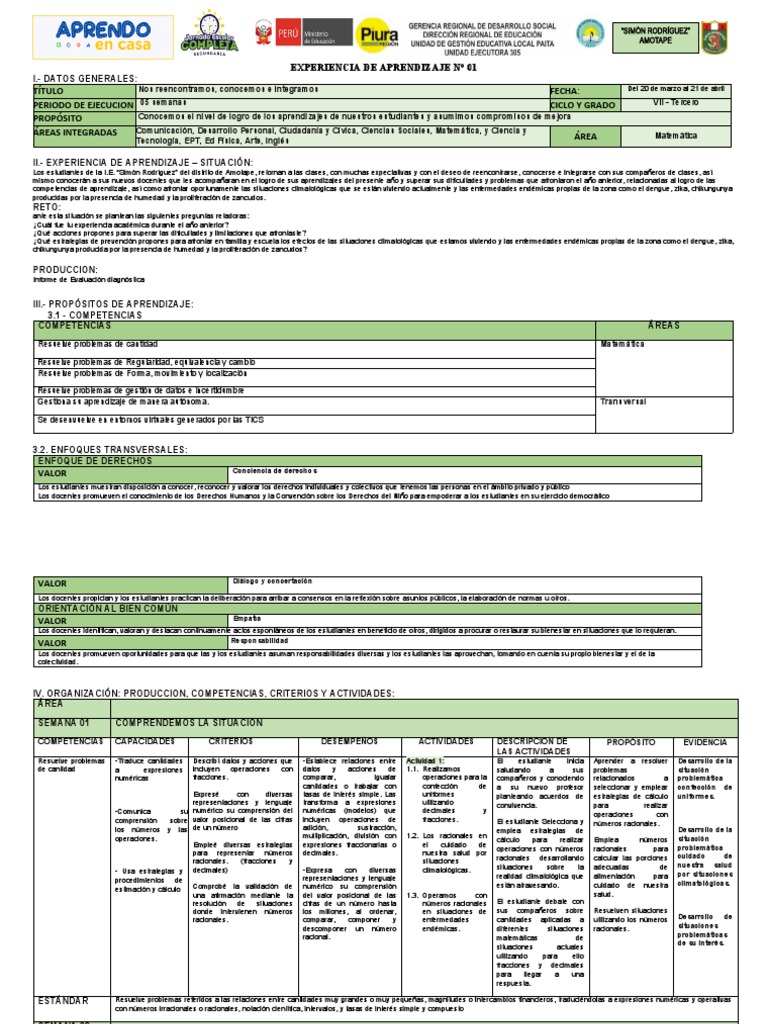 Experiencia de Aprendizaje Diagnóstica N | PDF | Números | Probabilidad