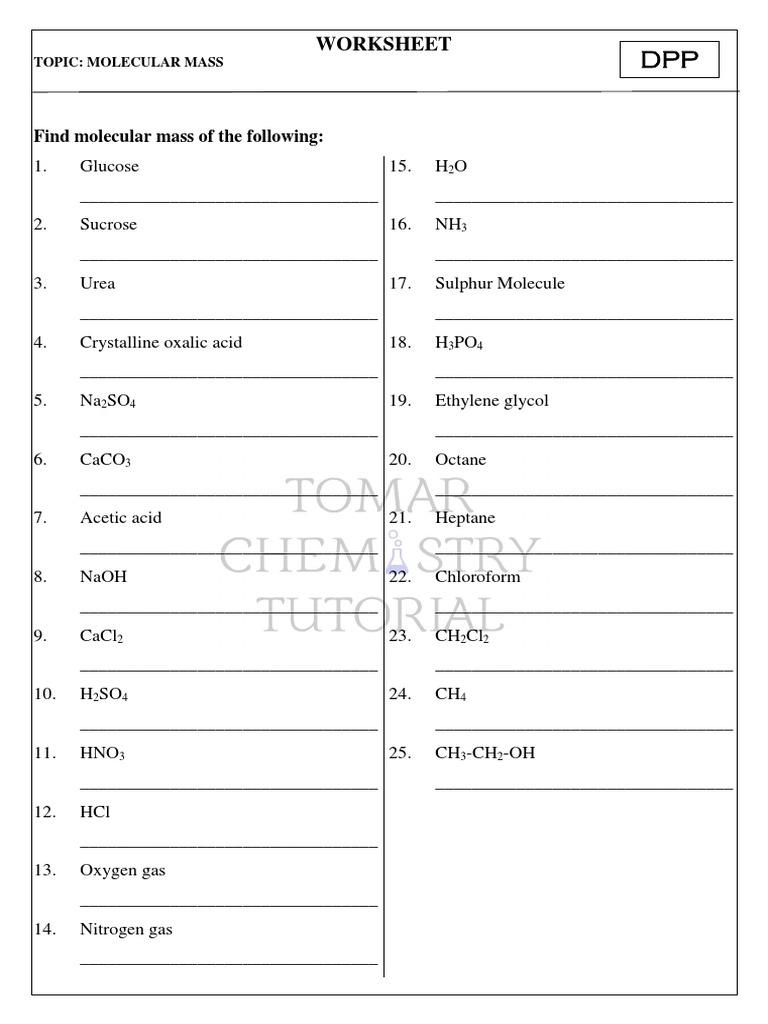 Molecular Mass WorkSheet | PDF