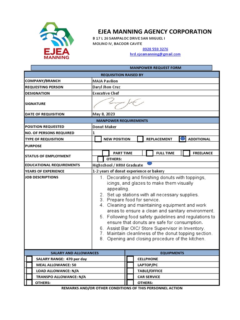 Donut Maker Manpower Request Form | PDF | Business