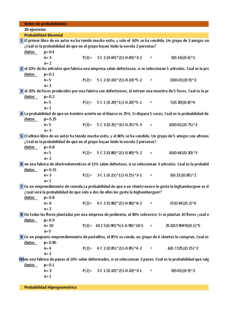 Probabilidades Deber | PDF | Probabilidad | Probabilidades y estadísticas