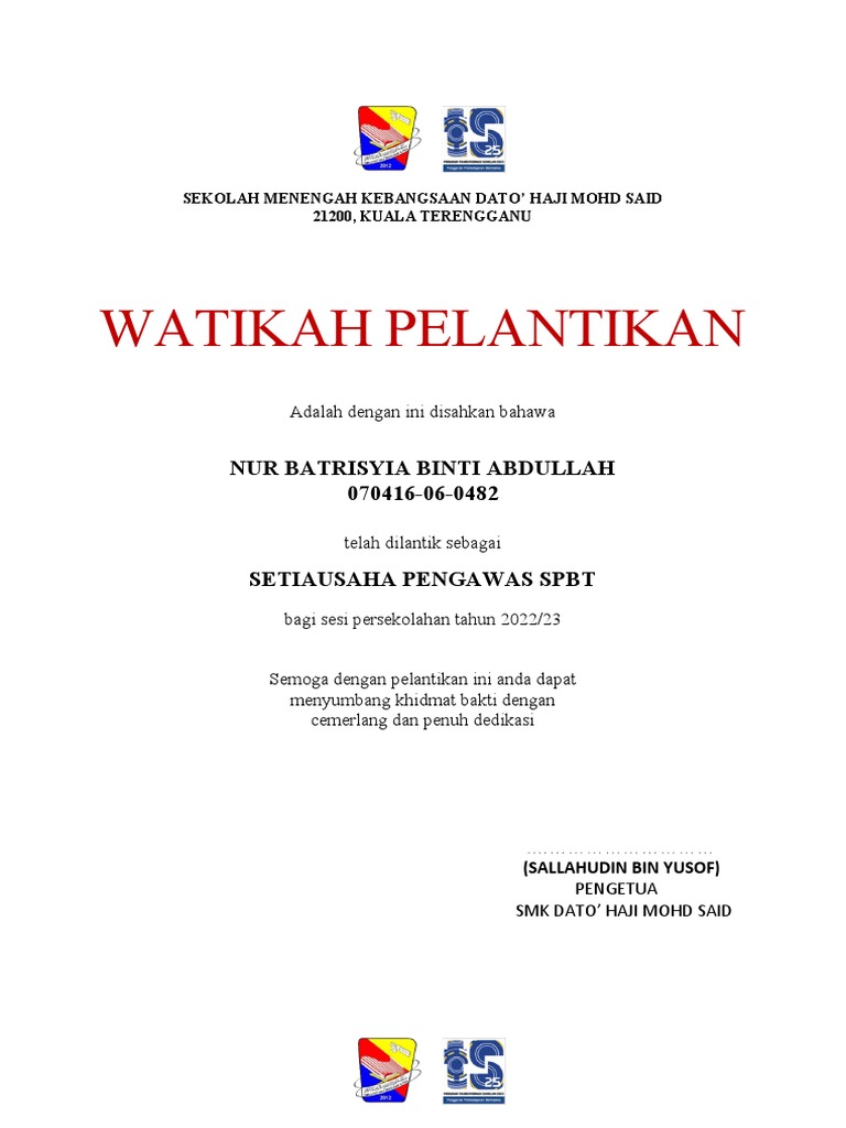 Contoh SIJIL WATIKAH 2022 | PDF