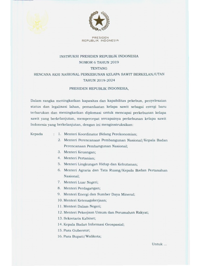 Inpres No. 6 Tahun 2019 | PDF