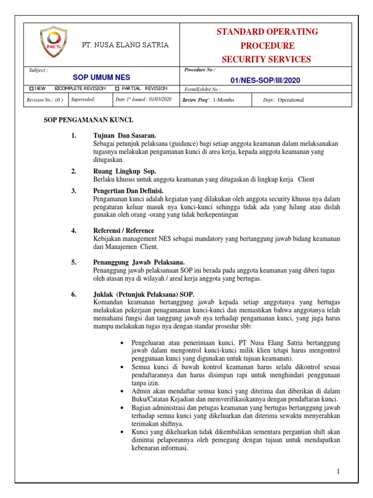 SOP Pengamanan Kunci NES | PDF