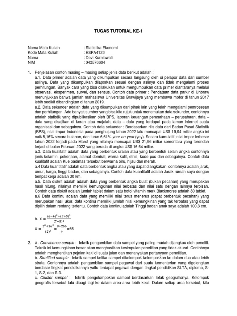 Devi K - STATISTIKA - Tugas 1 | PDF