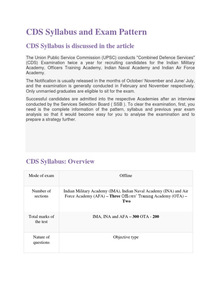 CDS Syllabus and Exam Pattern | PDF | Trigonometric Functions ...