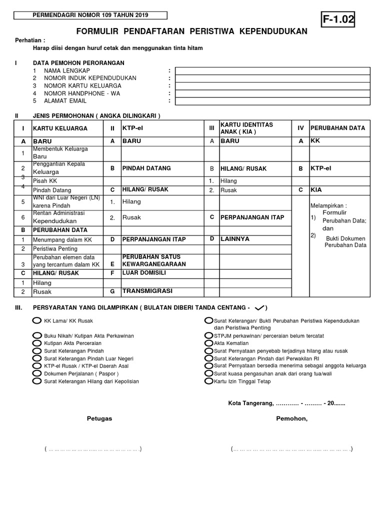 Panduan Formulir F.102 Kependudukan | PDF