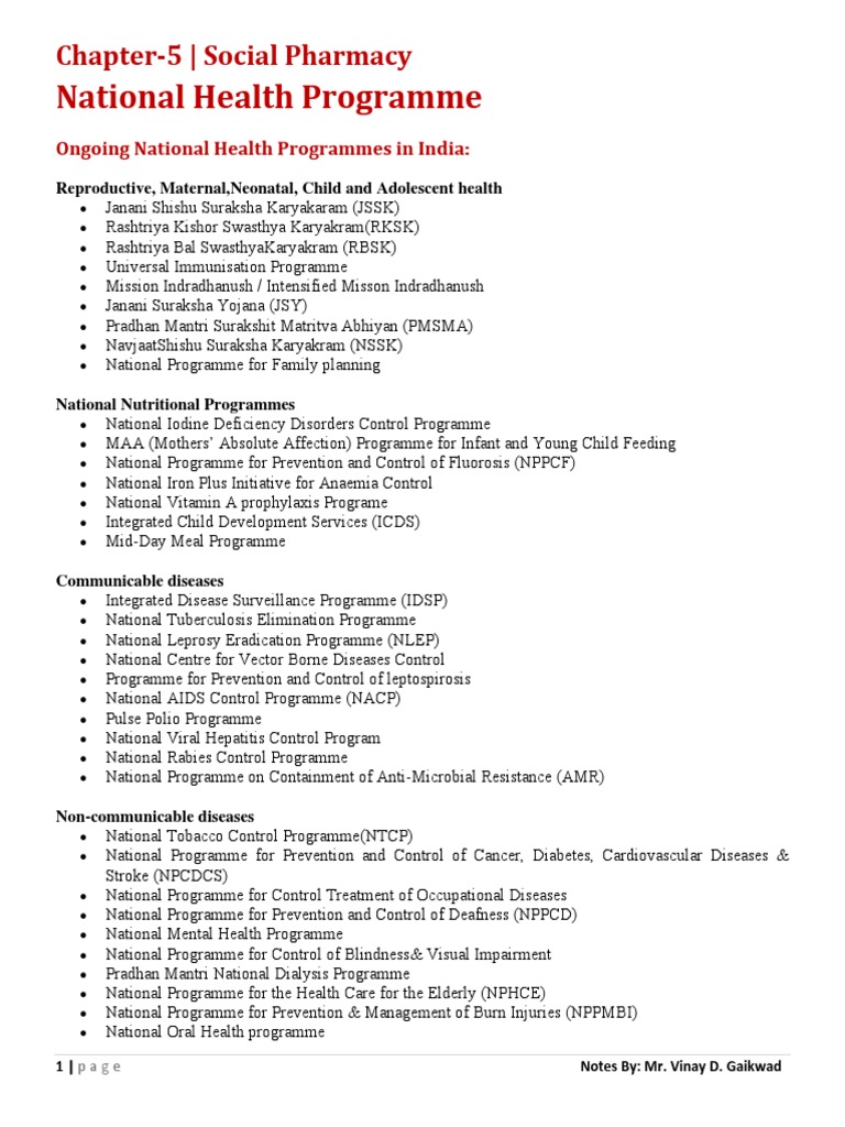 Chapter 5 - National Health Programme PDF | PDF | Vitamin A | Epidemiology