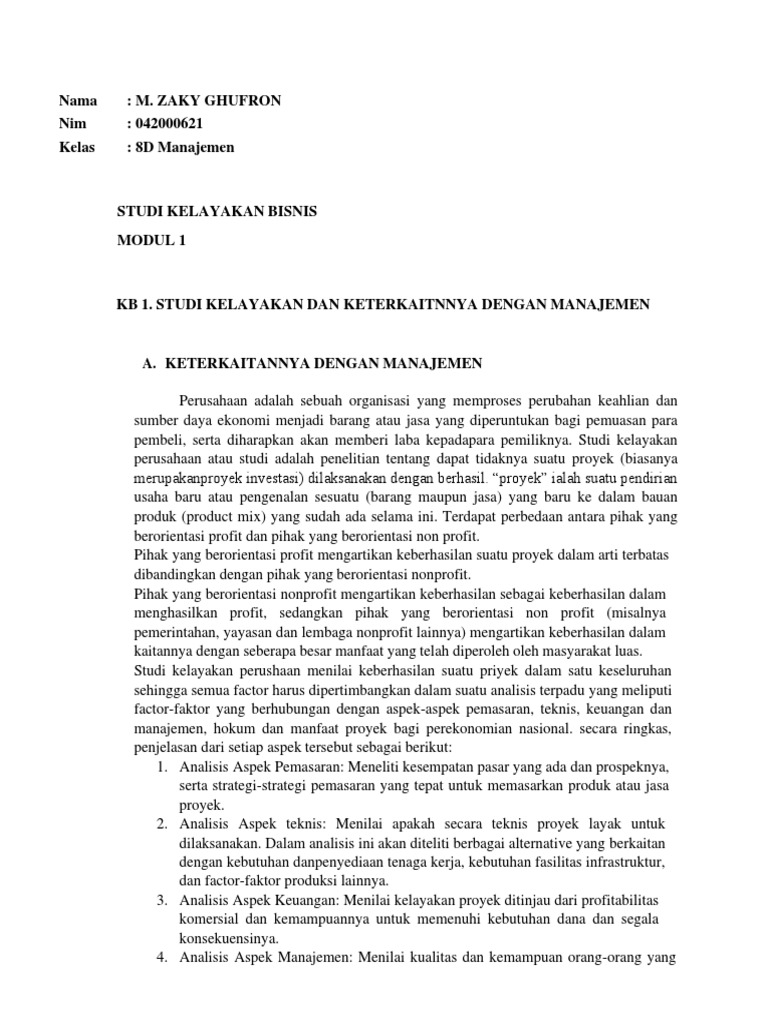 Resume Modul 1 - M. Zaky Ghufron - 042000621 - 8D Manajemen.. | PDF