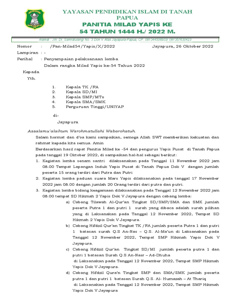 Lomba Milad Yapis ke-54 di Papua | PDF