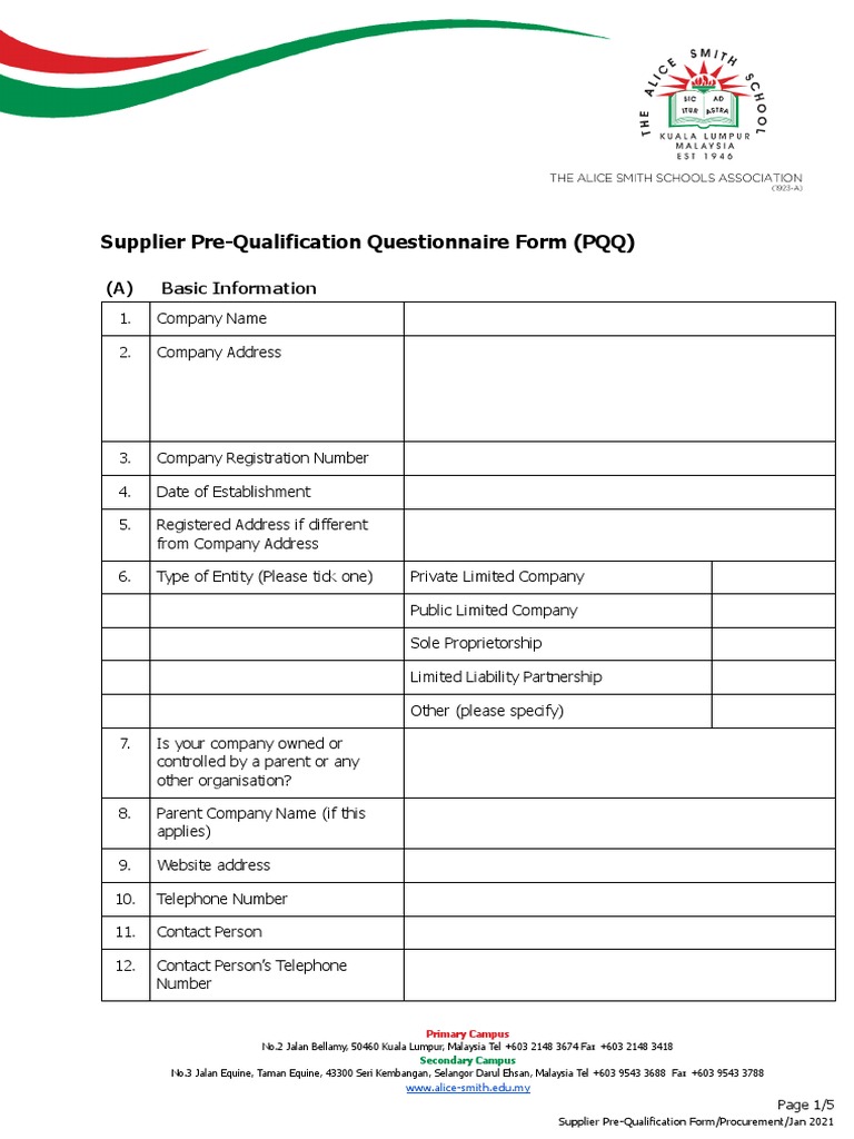 Supplier Pre-Qualification Questionnaire Form | Download Free PDF | Occupational Safety And ...
