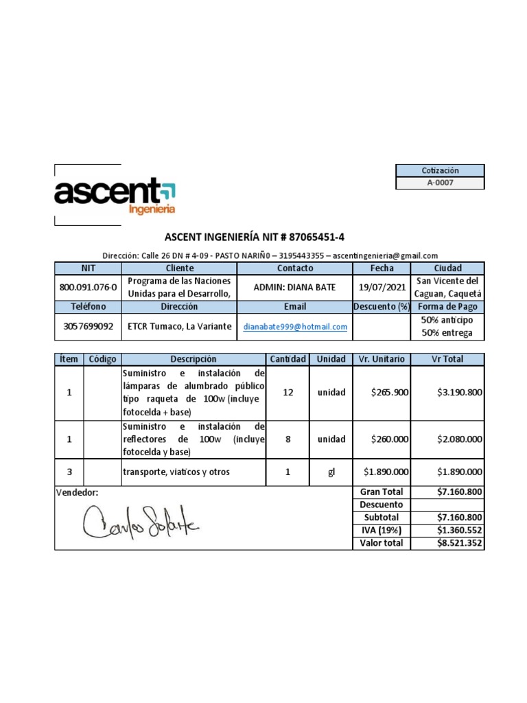 Cotización Ascent Ing. 2021 | PDF