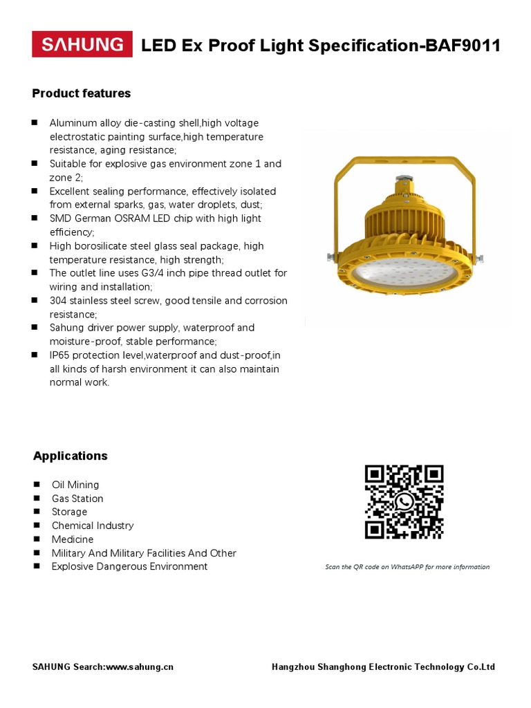 Specification for a 100W LED Explosion Proof Light Suitable for ...