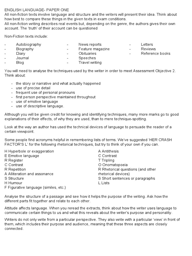 English Language Paper 1 | PDF | Reading Comprehension | Question