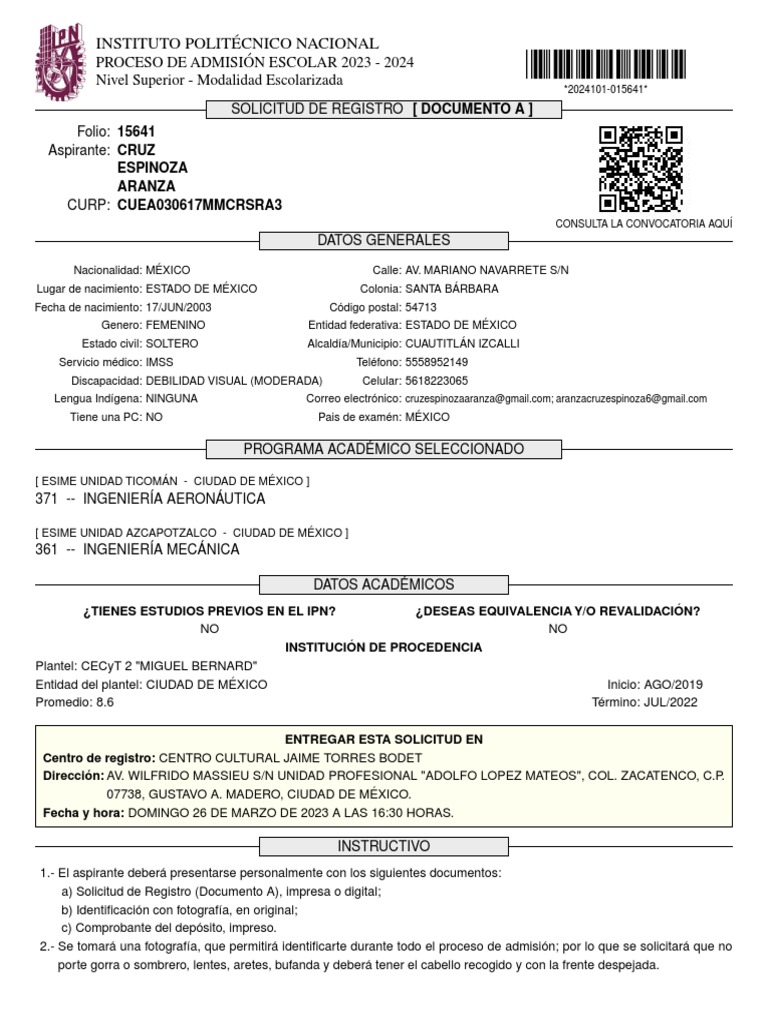 Ficha de Examen Ipn PDF | PDF