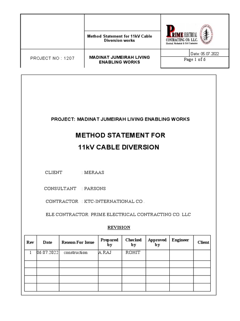 Pecc-J-1207 Method Statement For Cable Diversion Works | PDF | Trench ...