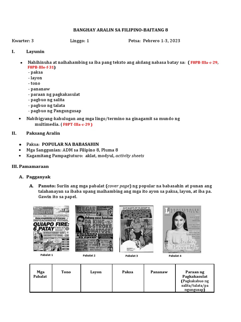 Filipino 8 Q3 Week 1 | PDF