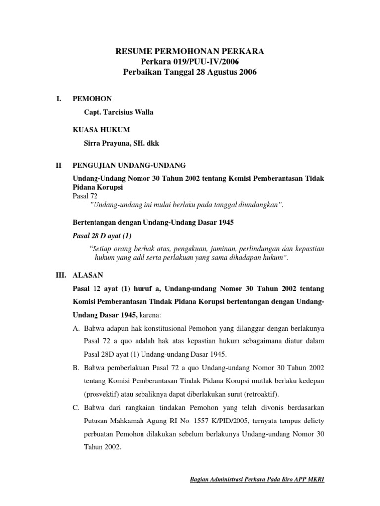 Resume Perkara Resume 019 KPTPK | PDF
