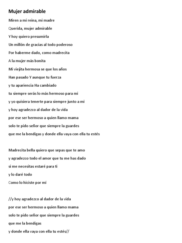 Letra de "Mujer Admirable" | PDF | Poesía