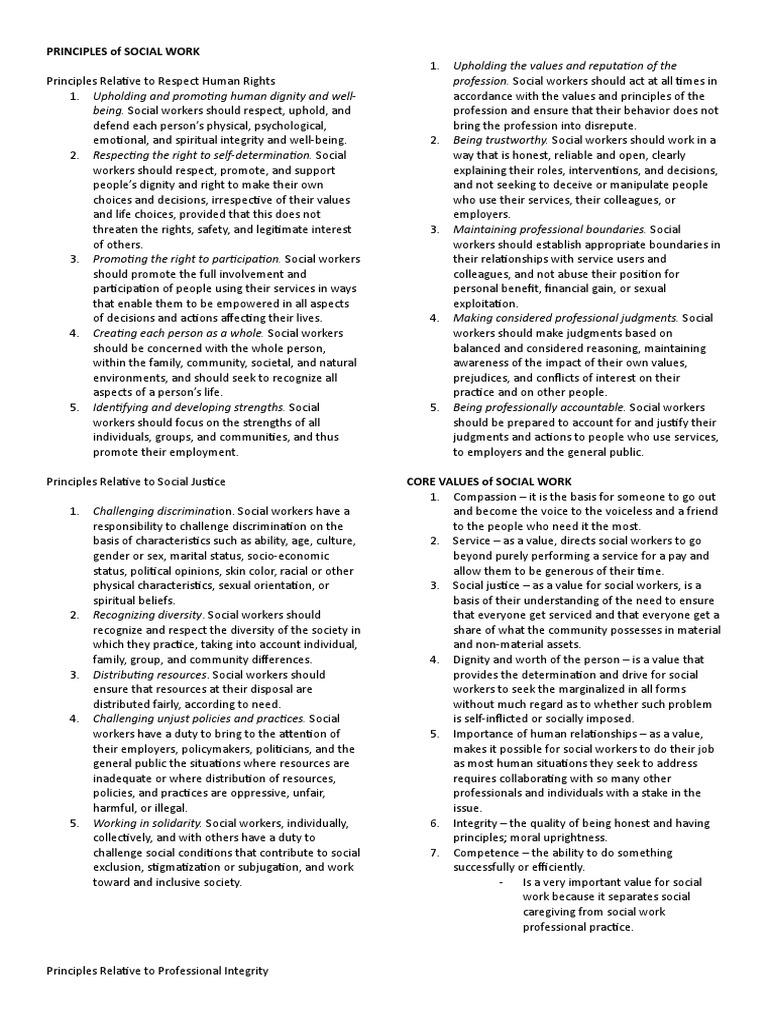 PRINCIPLES of SOCIAL WORK | PDF | Social Work | Discrimination