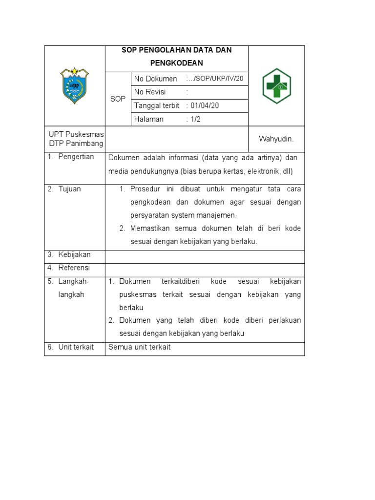 Sop Pengolahan Data Dan Pengkodean | PDF | Komputer