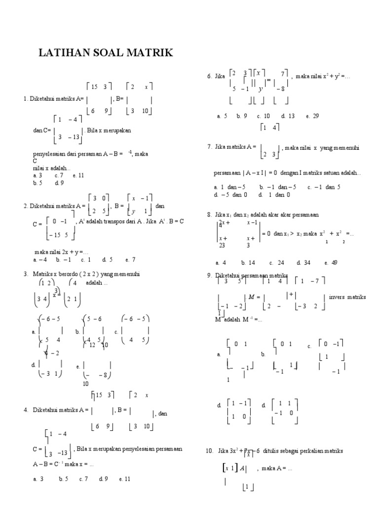 Latihan Soal Matrik dan Penyelesaiannya | PDF