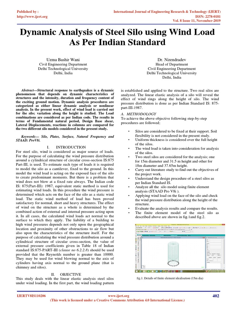 Dynamic Analysis of Steel Silo Using Wind Load As Per Indian Standard ...