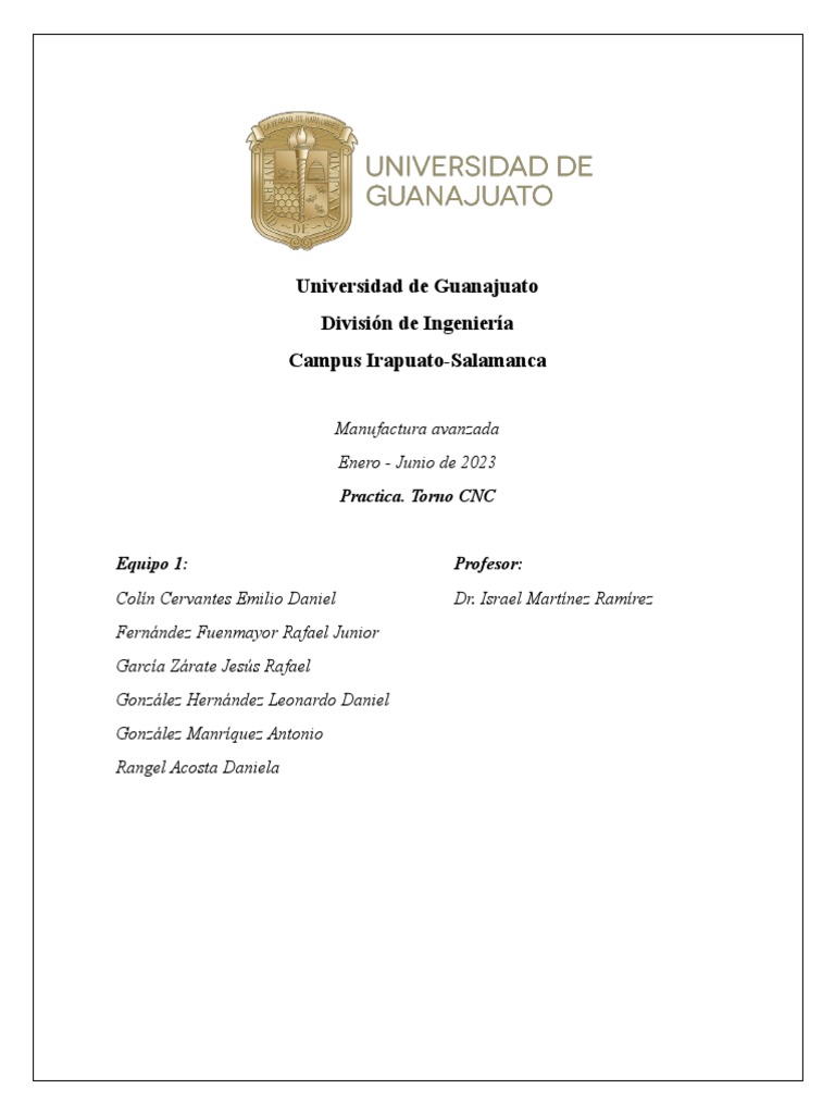 Practica. Torno CNC Final Equipo 1 PDF | PDF | Control numerico | Metalurgia