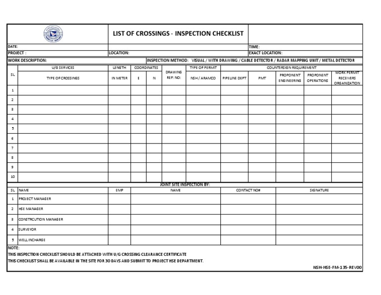 UG Crossing Checklist.pdf | PDF