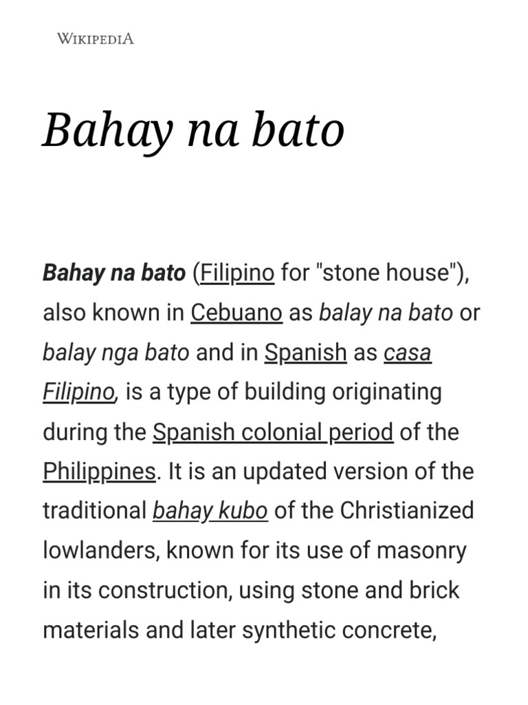 Bahay Na Bato - Reading in Philippine History | PDF | Architectural ...