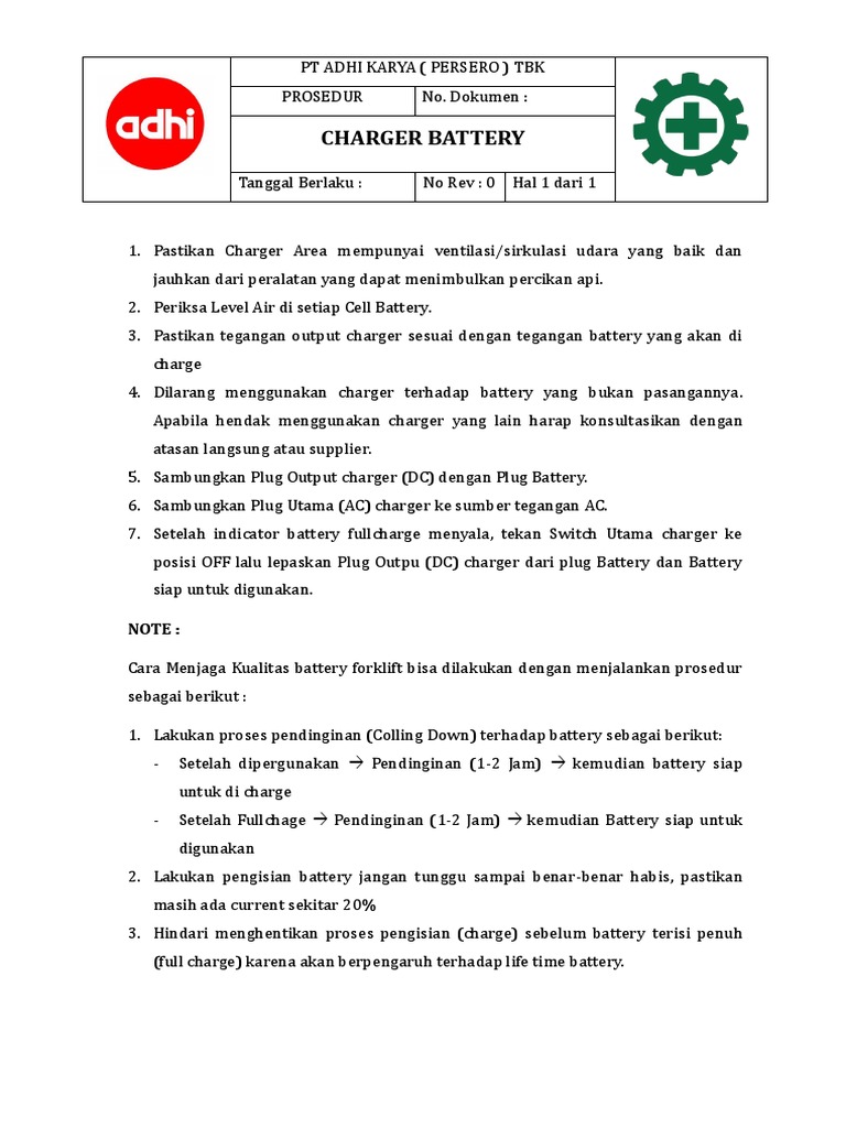 Prosedur Pengisian dan Perawatan Battery | PDF | Griya & Taman