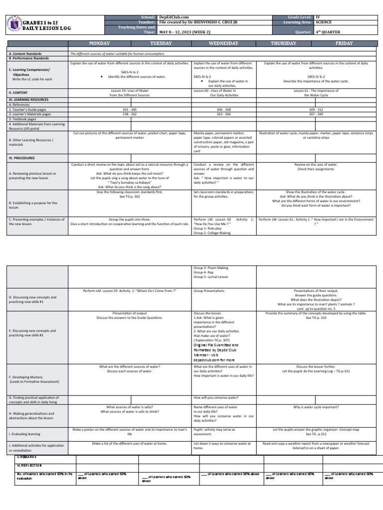 DLL - Science 4 - Q4 - W2 | PDF | Learning | Cognition