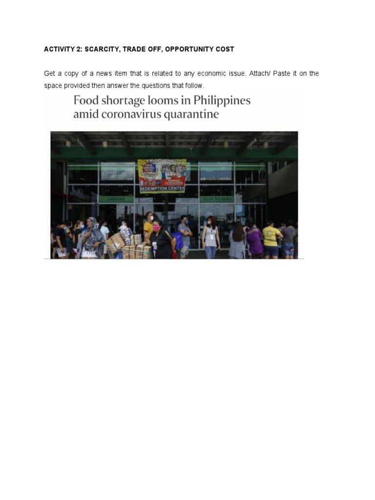 Activity 2 - Scarcity, Trade Off, Opportunity Cost | PDF