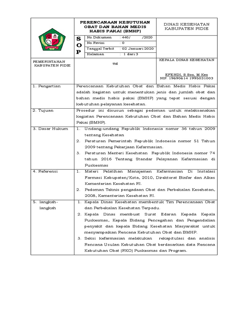 Sop Perencanaan Kebutuhan Obat | PDF | Pengembangan Diri | Kesehatan Holistik