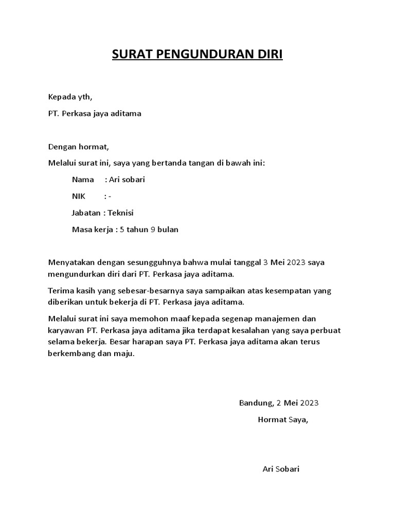 Surat Pengunduran Diri | PDF