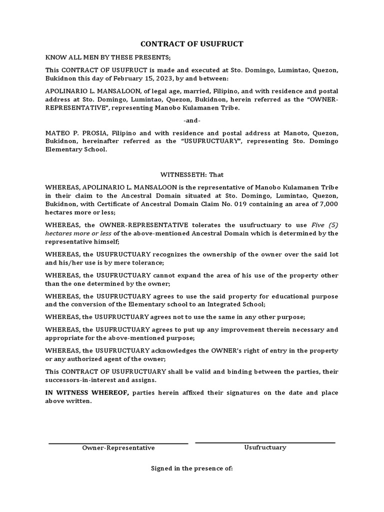 Contract of Usufruct | PDF