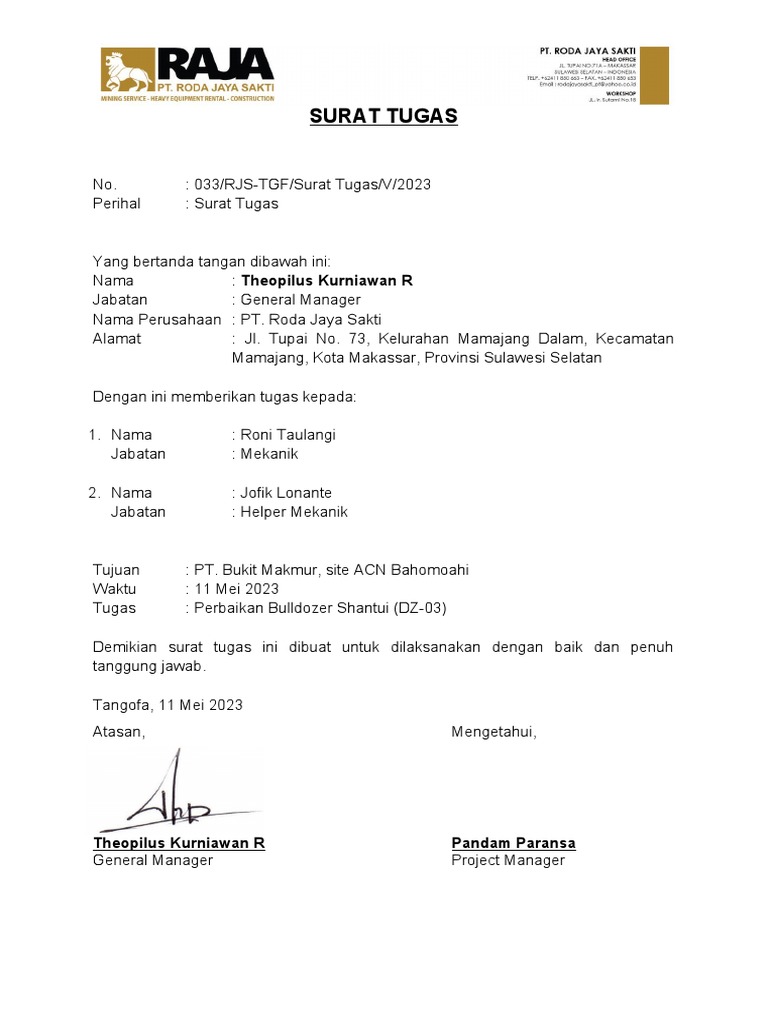 Draft Surat Tugas | PDF