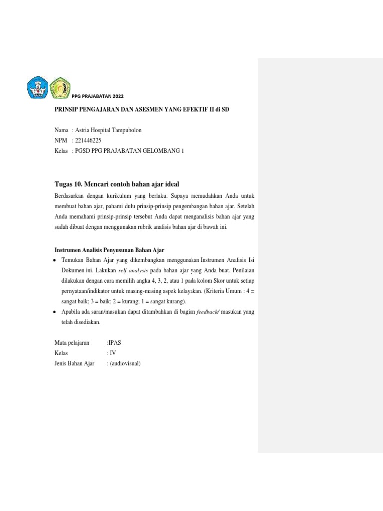 Tugas 10. Instrumen Analisis Penyusunan Bahan Ajar | PDF