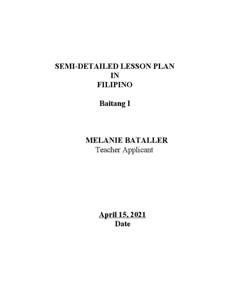 Lesson Planp-Filipino 1 | PDF